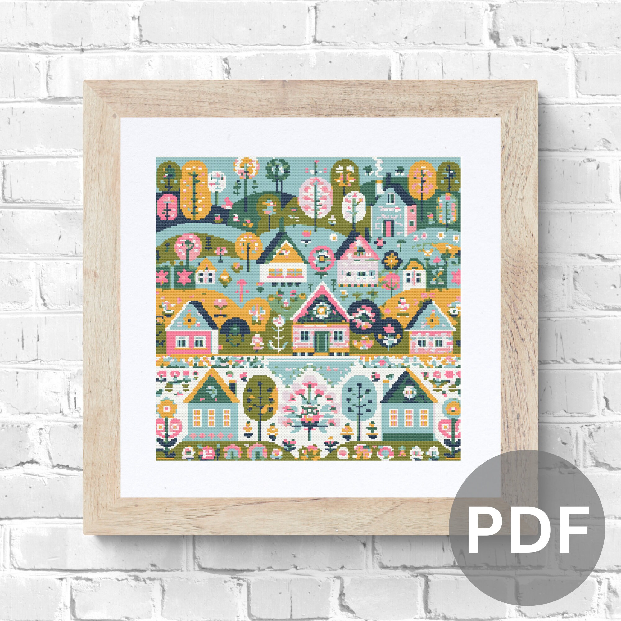 Village Cross Stitch Pattern Houses Pdf Instant Download Folk Art Town ...