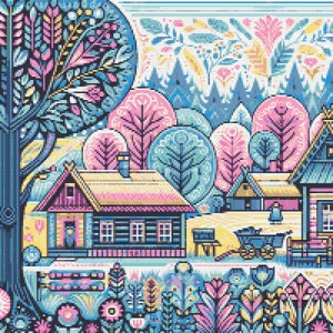 Village Houses Cross Stitch Pattern Pdf Instant Download Folk Art Style ...