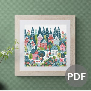 Village Cross Stitch Pattern Houses Pdf Instant Download Folk Art Town ...