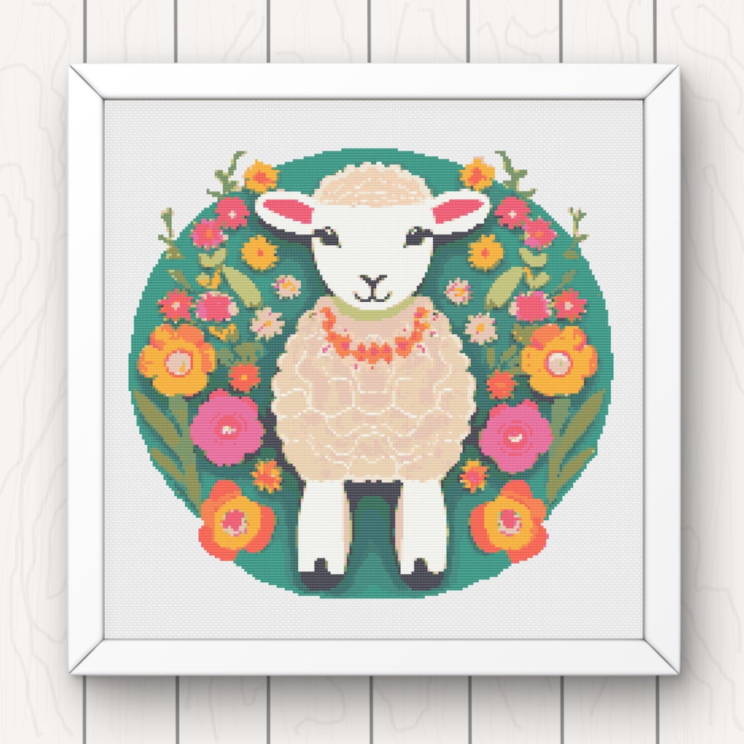 Lamb Cross Stitch Pattern Cute Floral Modern Pdf Instant Download Farm ...