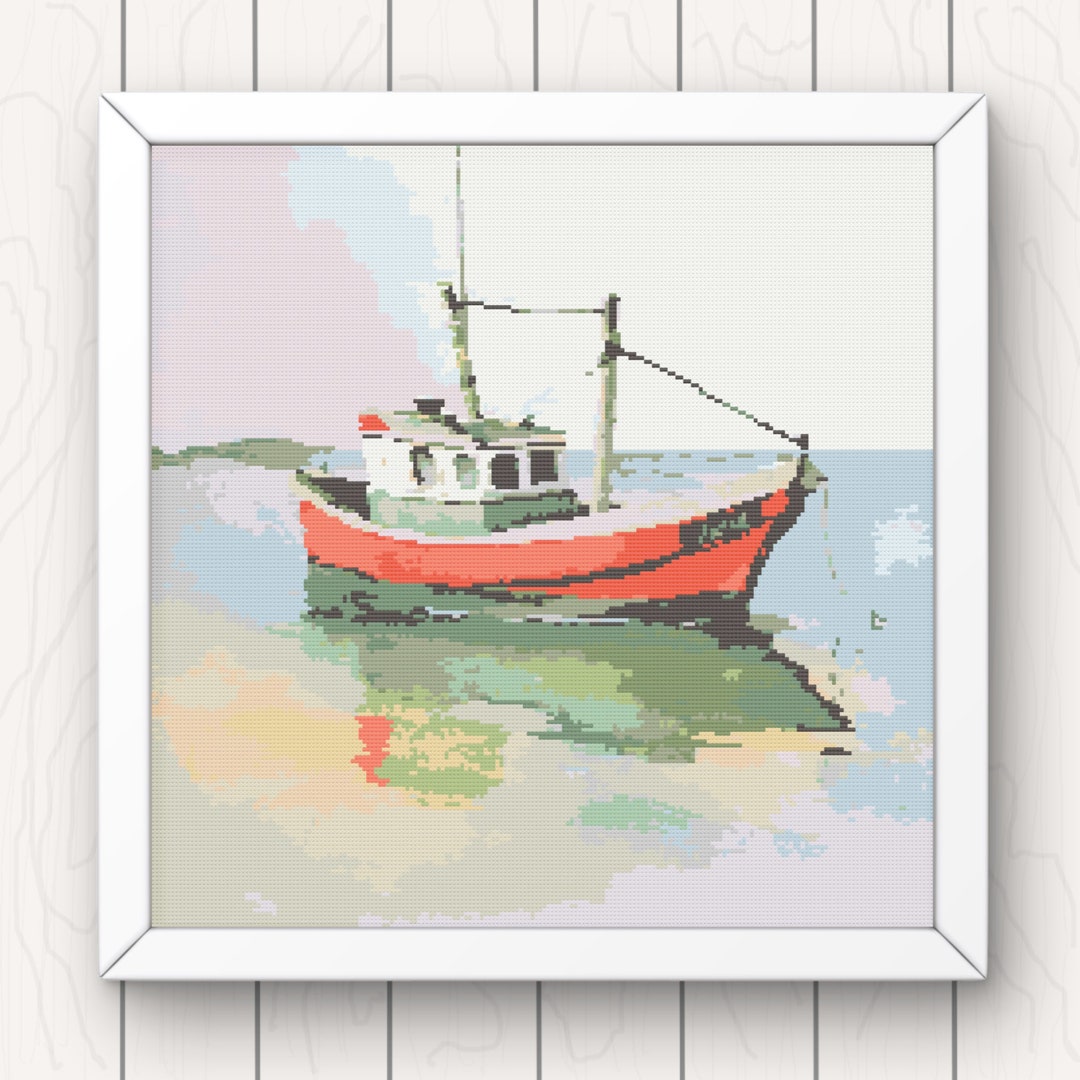 Fishing Boat Cross Stitch Pattern Watercolour Seascape Pdf Instant ...