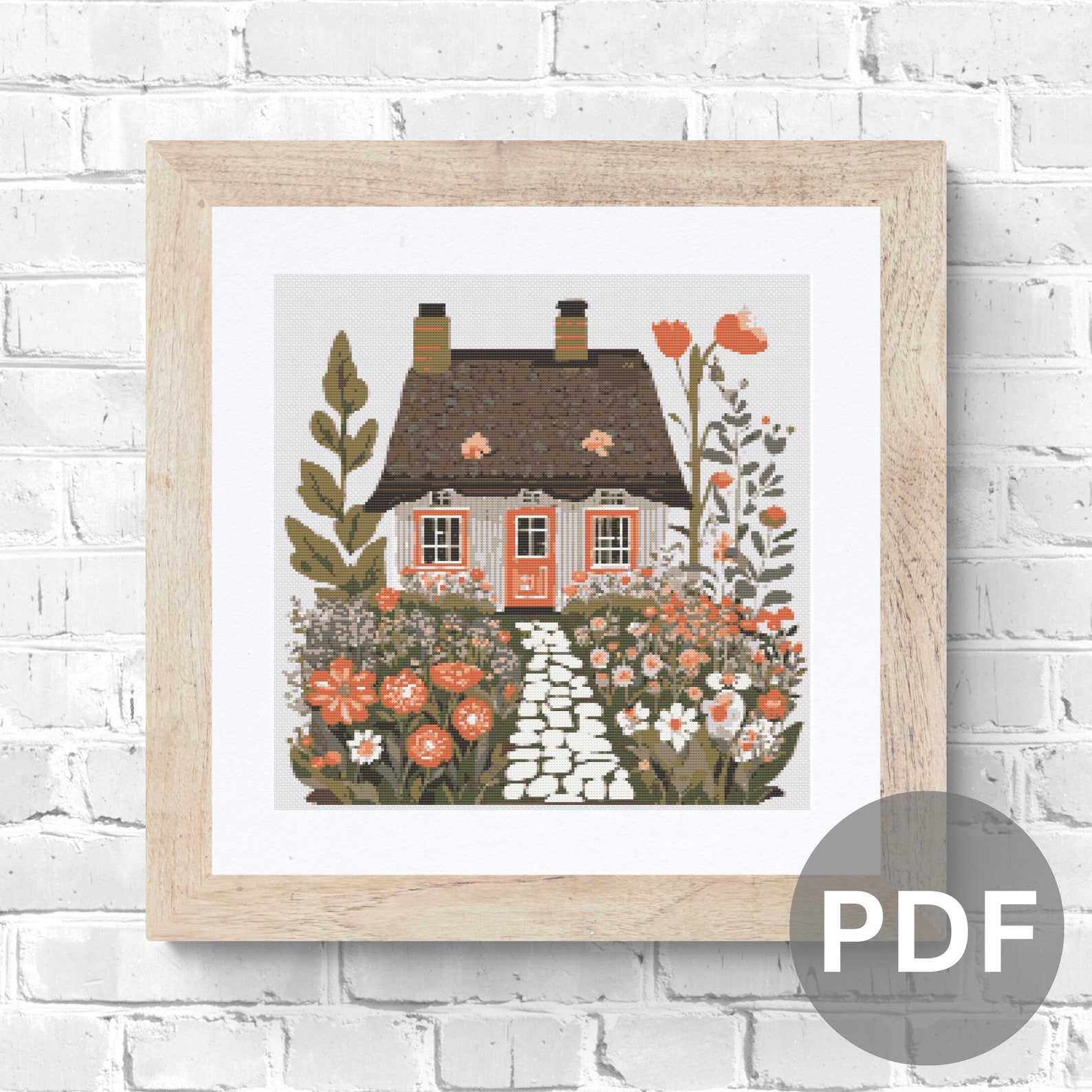 Cross Stitch Pattern Cottage and Flower Garden Pdf Instant Download ...