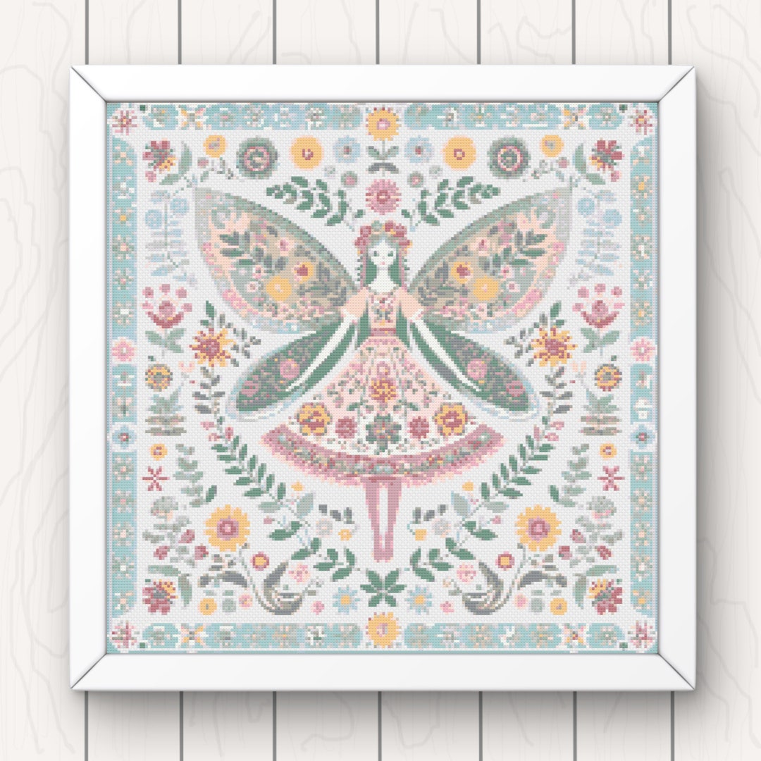Fairy Cross Stitch Pattern Pretty Whimsical Pdf Instant Download Flower ...