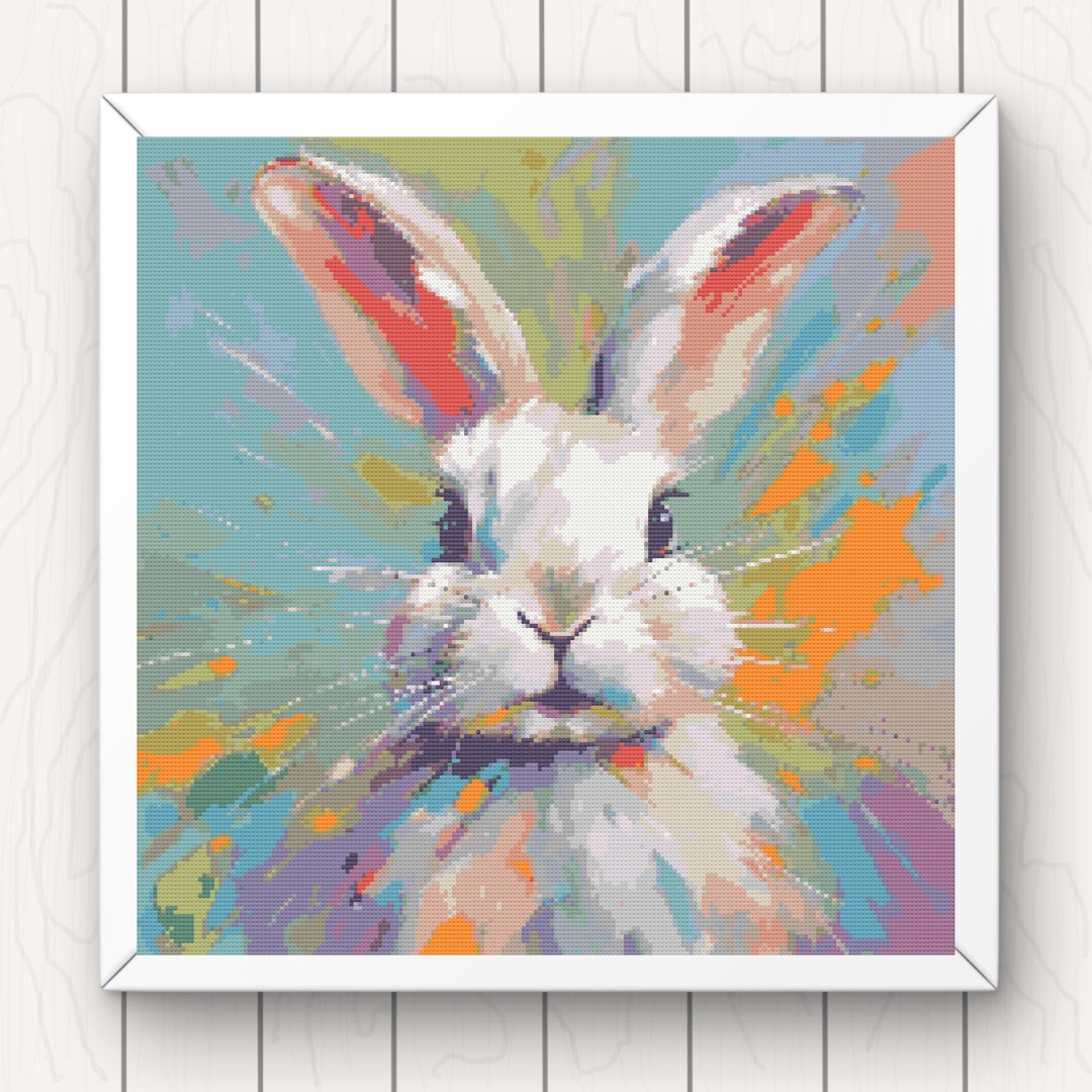 White Rabbit Cross Stitch Pattern: Colorful Animal Art (PDF Digital ...