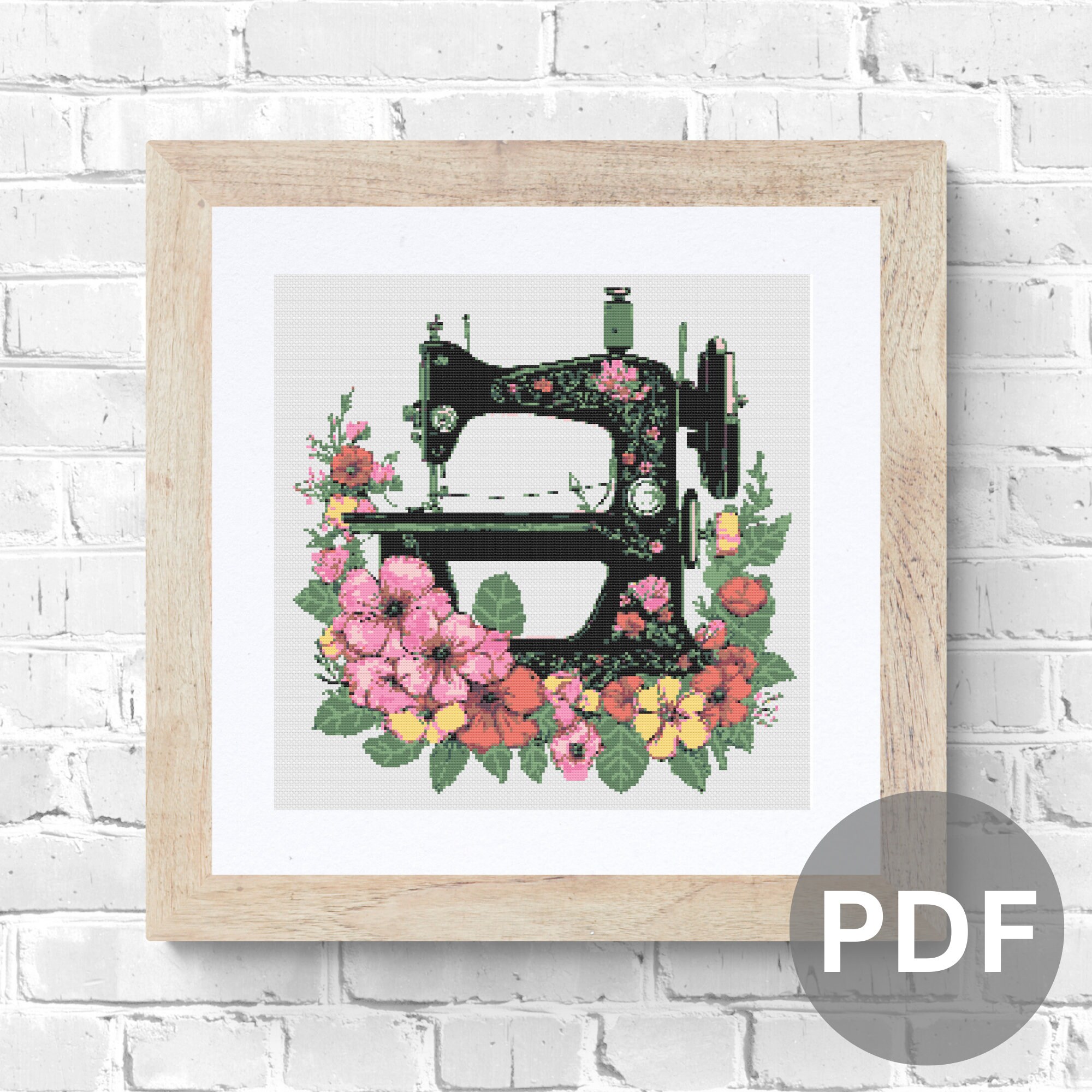 Sewing Machine Cross Stitch Pattern Floral Modern Pdf Instant Download ...