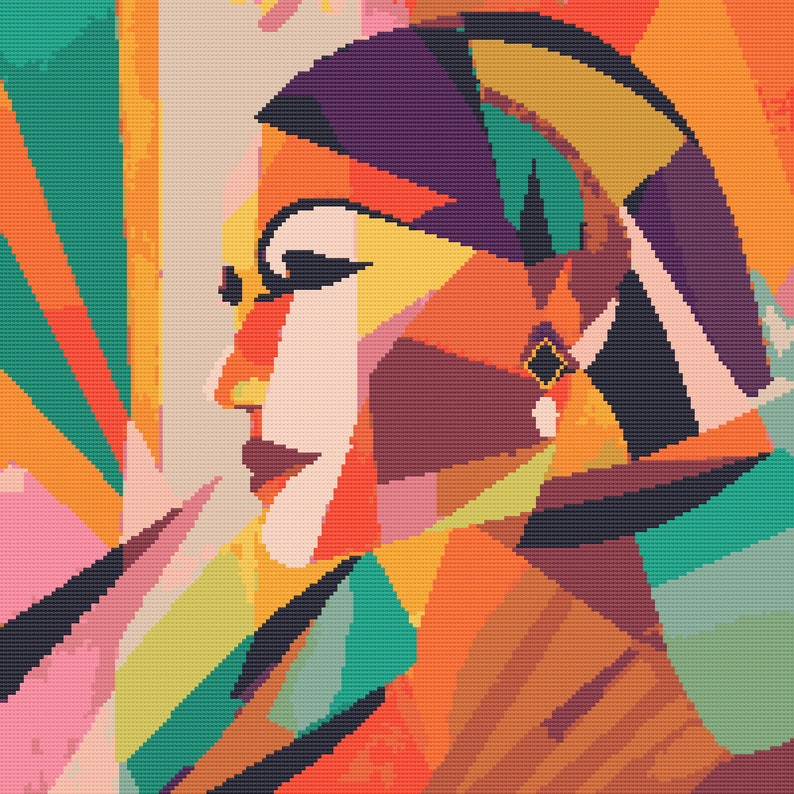 Cross Stitch Pattern Abstract Portrait Pdf Instant Download Art Deco ...