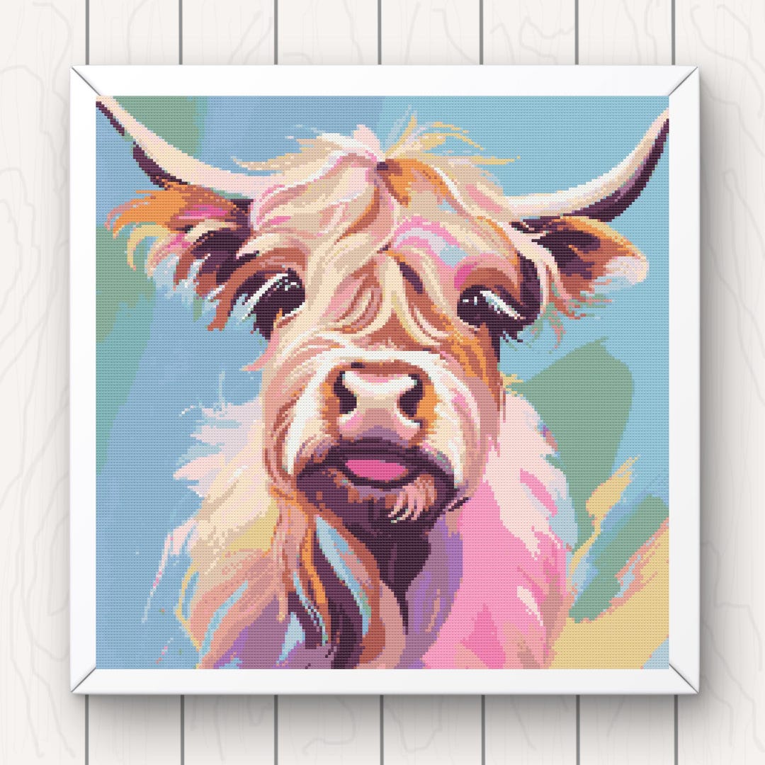 Highland Cow Cross Stitch Pattern Cute Modern Pdf Instant Download ...