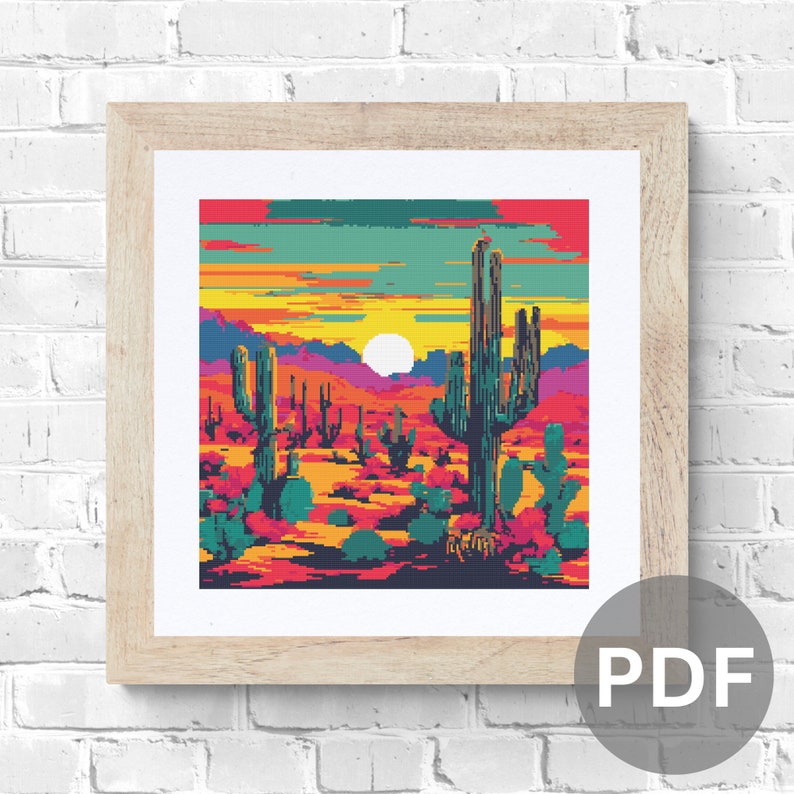 Desert Cross Stitch Pattern Sunrise Landscape Cactus Pdf Instant ...