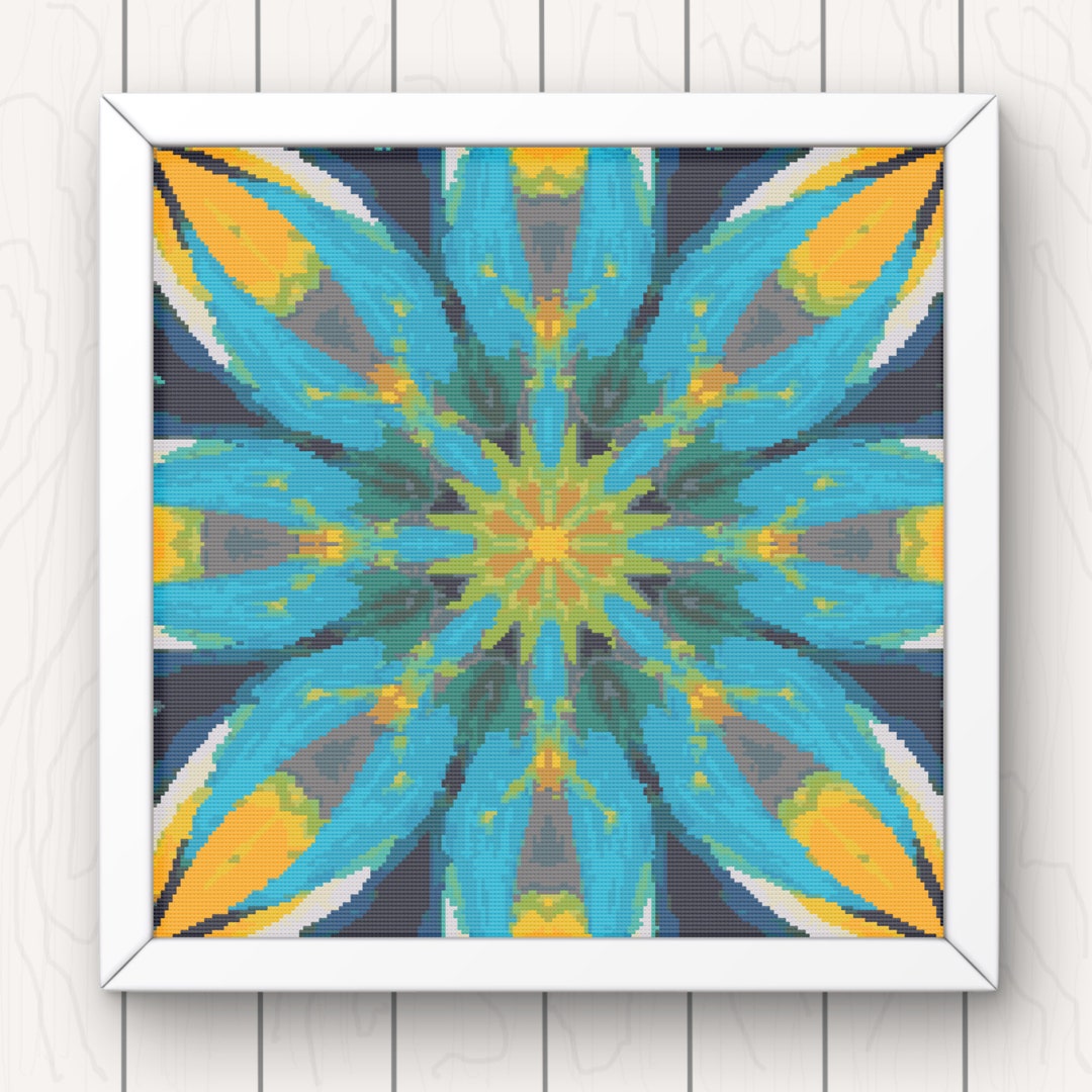 Blue & Yellow Mandala Cross Stitch Pattern: Flower Tile (PDF Download ...