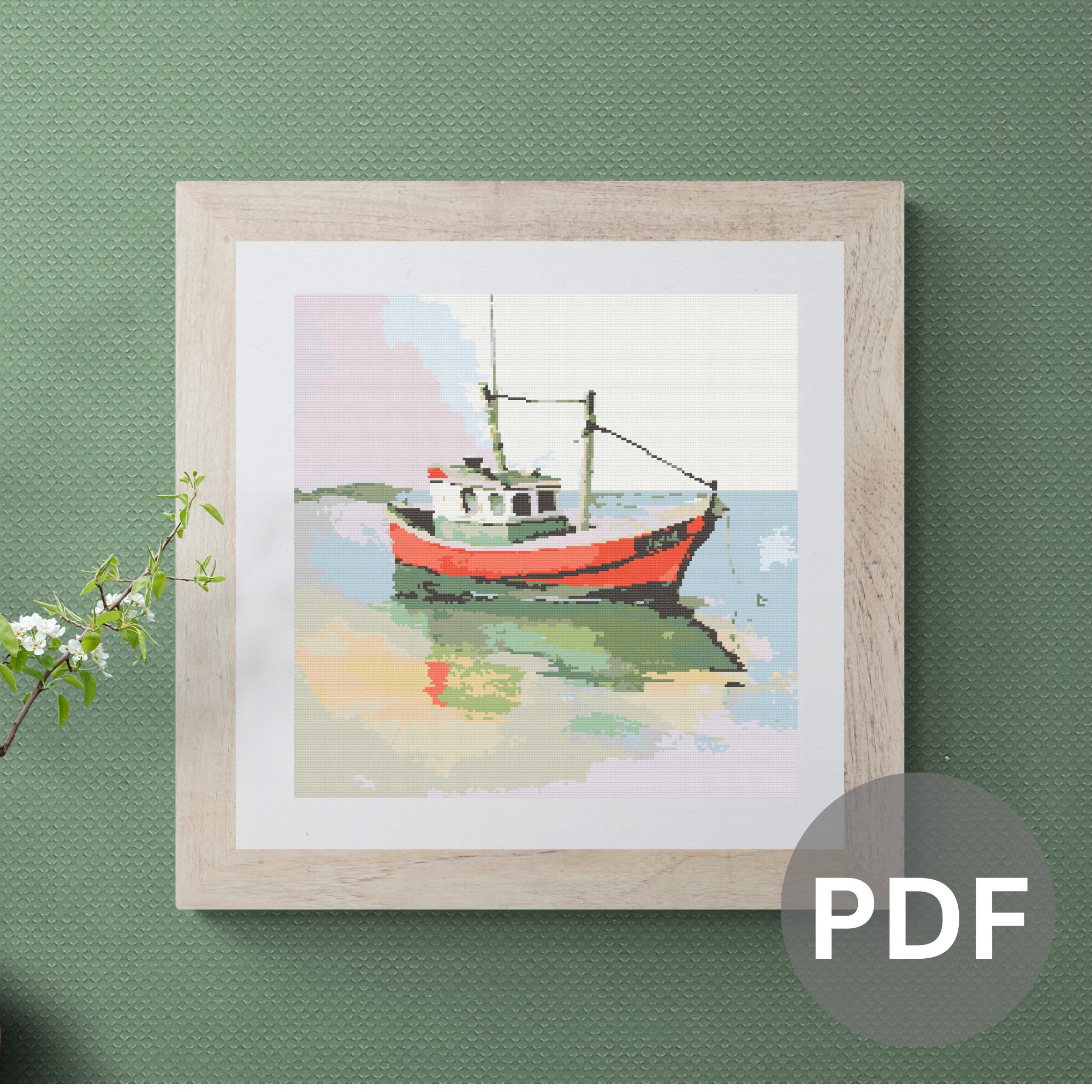 Fishing Boat Cross Stitch Pattern Watercolour Seascape Pdf Instant ...