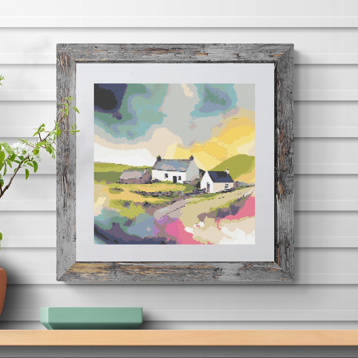 Scottish Croft Cross Stitch Pattern: Watercolor Landscape (PDF Download ...