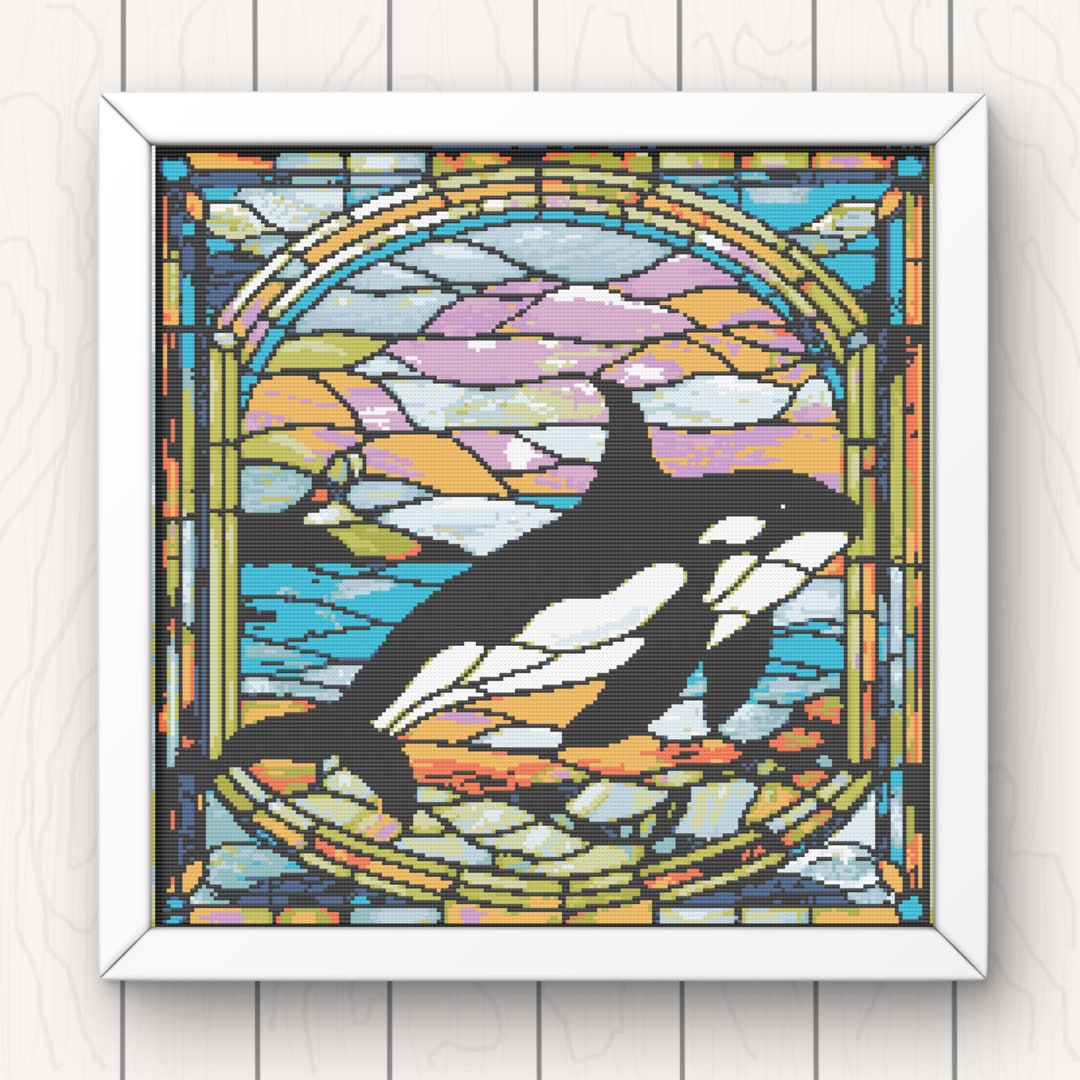 Orca Cross Stitch Pattern Stained Glass Killer Whale Modern Pdf Instant ...