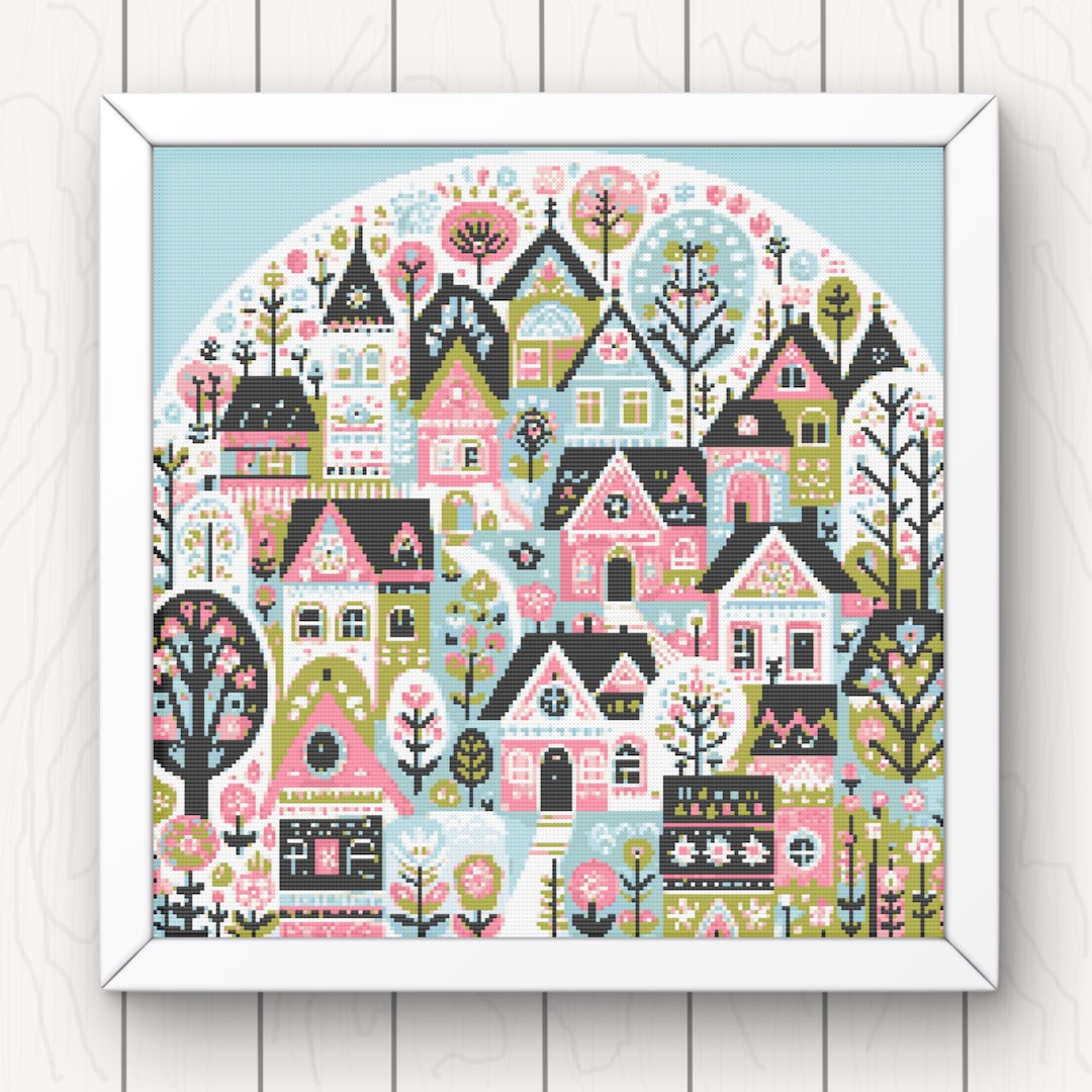 Village Cross Stitch Pattern Houses Pdf Instant Download Folk Art Town ...