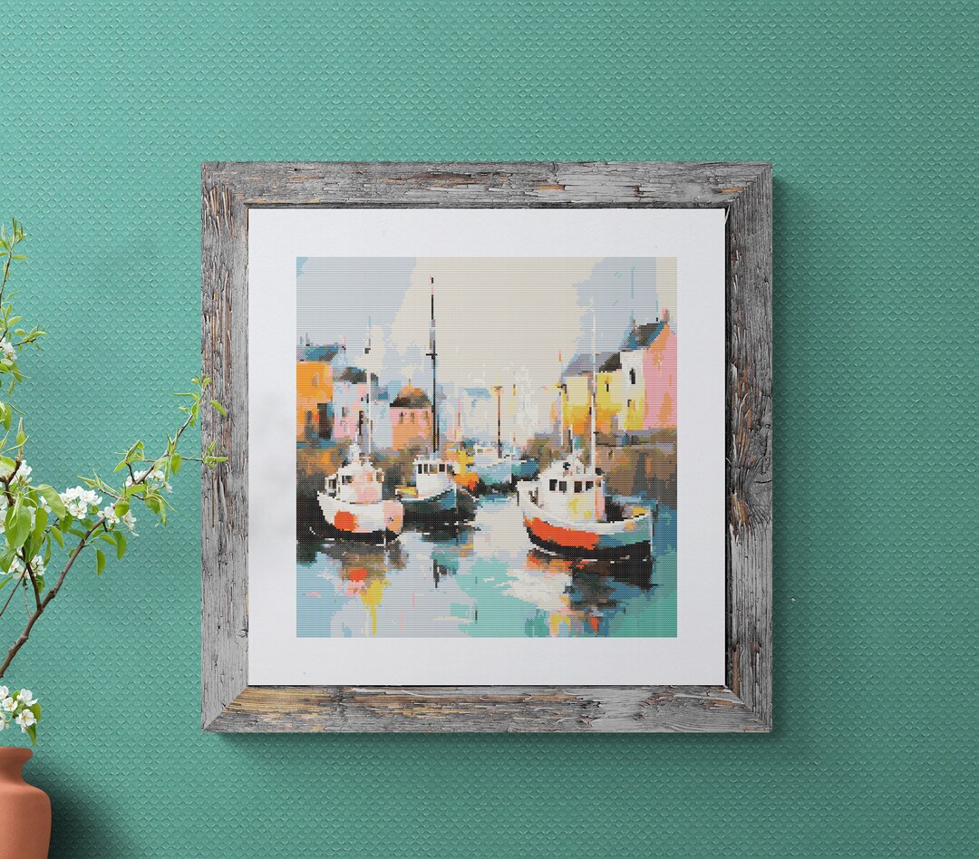Harbour Boats Cross Stitch Pattern: Full Coverage (PDF Download) - Etsy