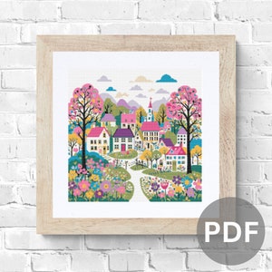 Village Cross Stitch Pattern Houses Pdf Instant Download Folk Art Town ...