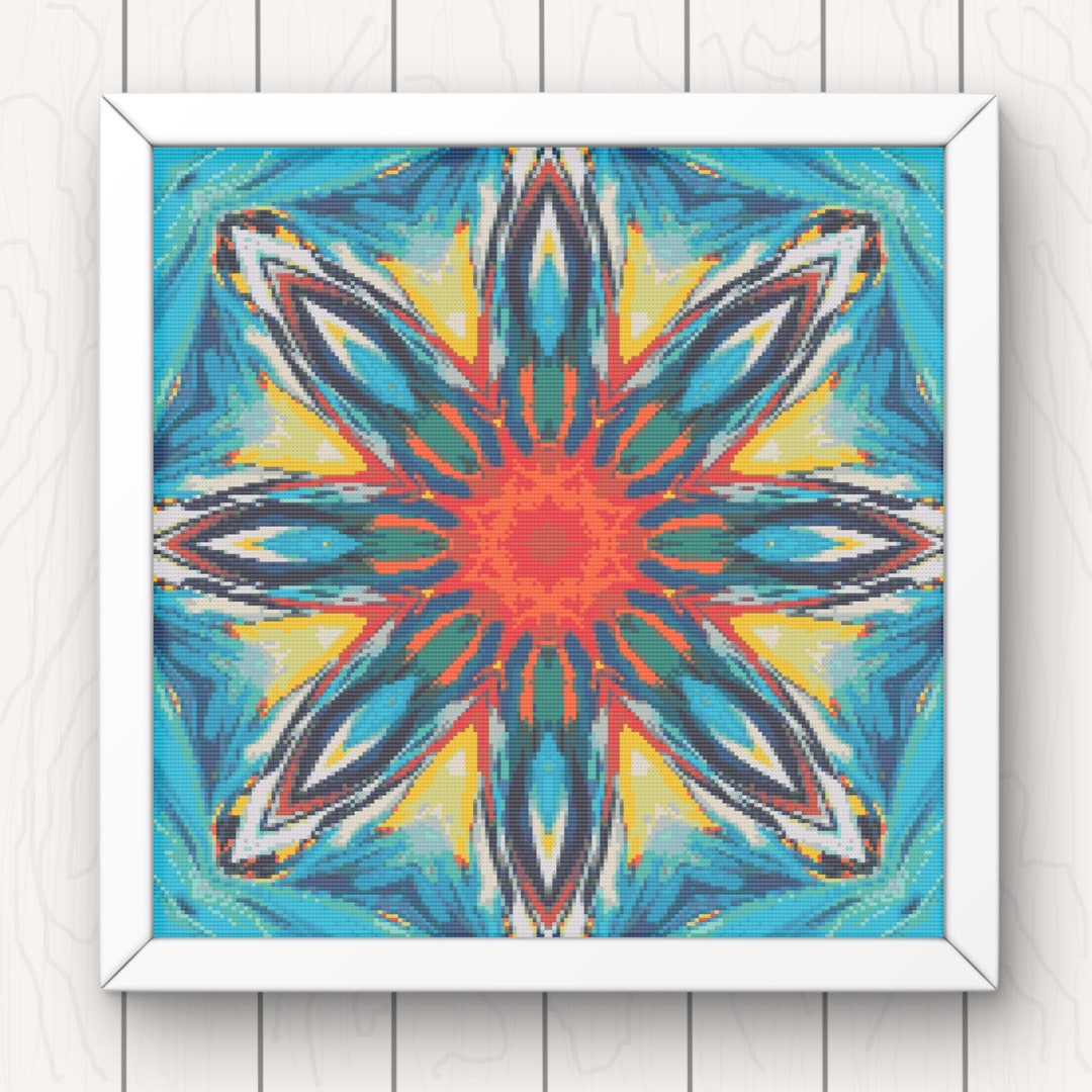 Blue & Yellow Mandala Cross Stitch Pattern: Tile Design (PDF Download ...