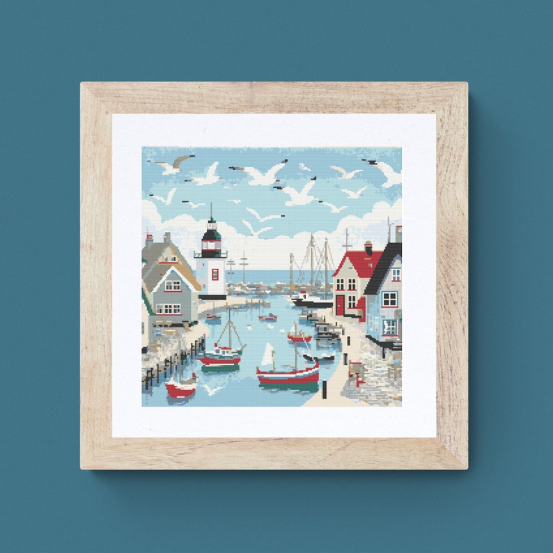 Harbour Cross Stitch Pattern: Boats, Seagulls, Lighthouse (PDF Download ...
