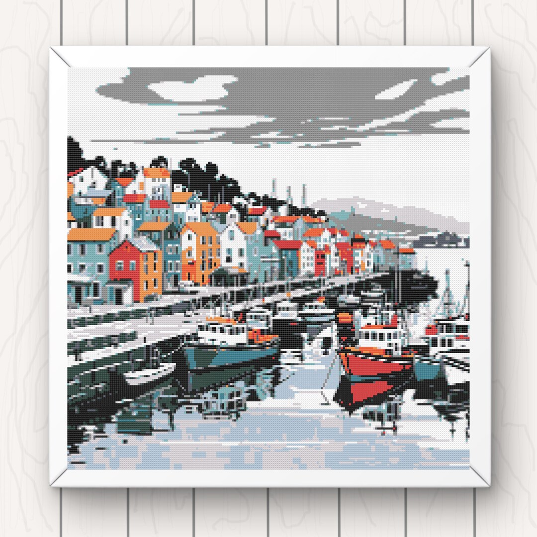 Harbour Cross Stitch Pattern: Boats and Houses (PDF Download) - Etsy