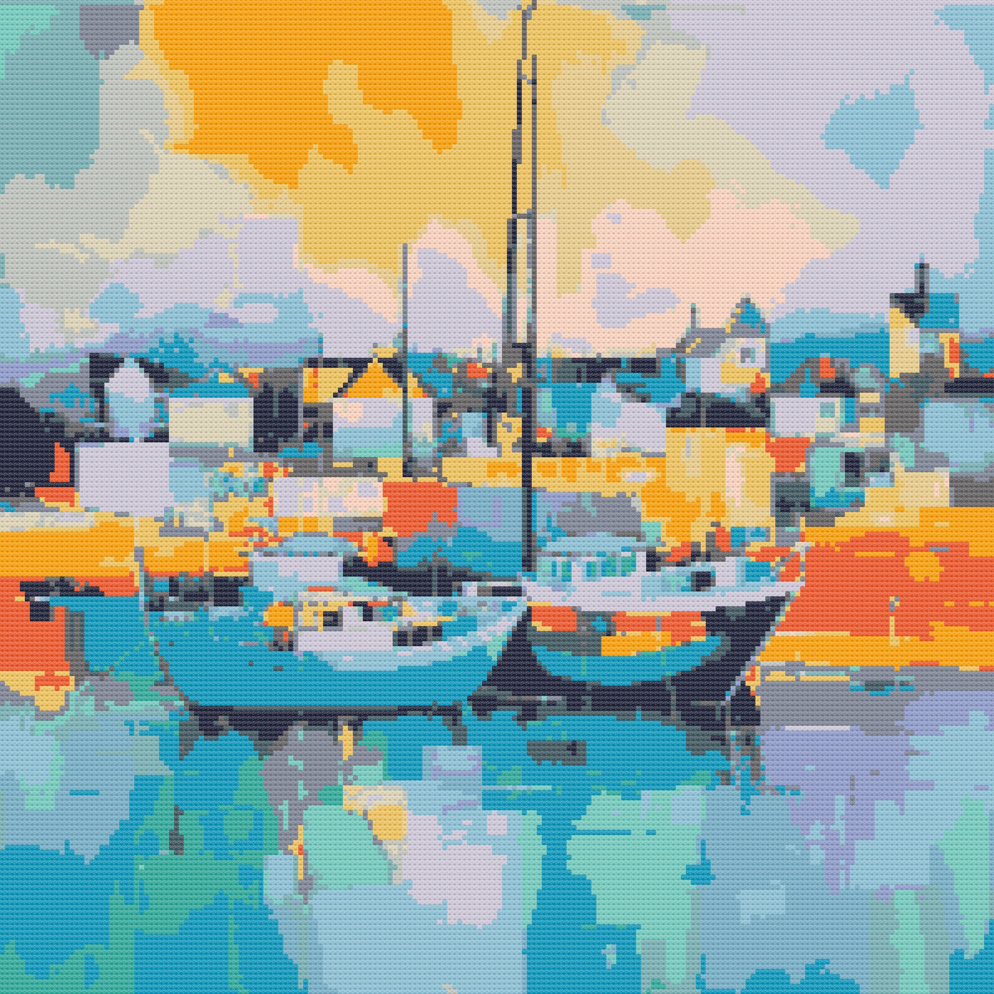 Harbour Cross Stitch Pattern Boats Pdf Instant Download Colourful ...