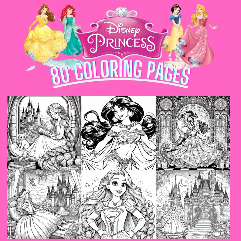 Princesses – 80 Printable Coloring Pages | Digitaldownload | A4 PDF ...