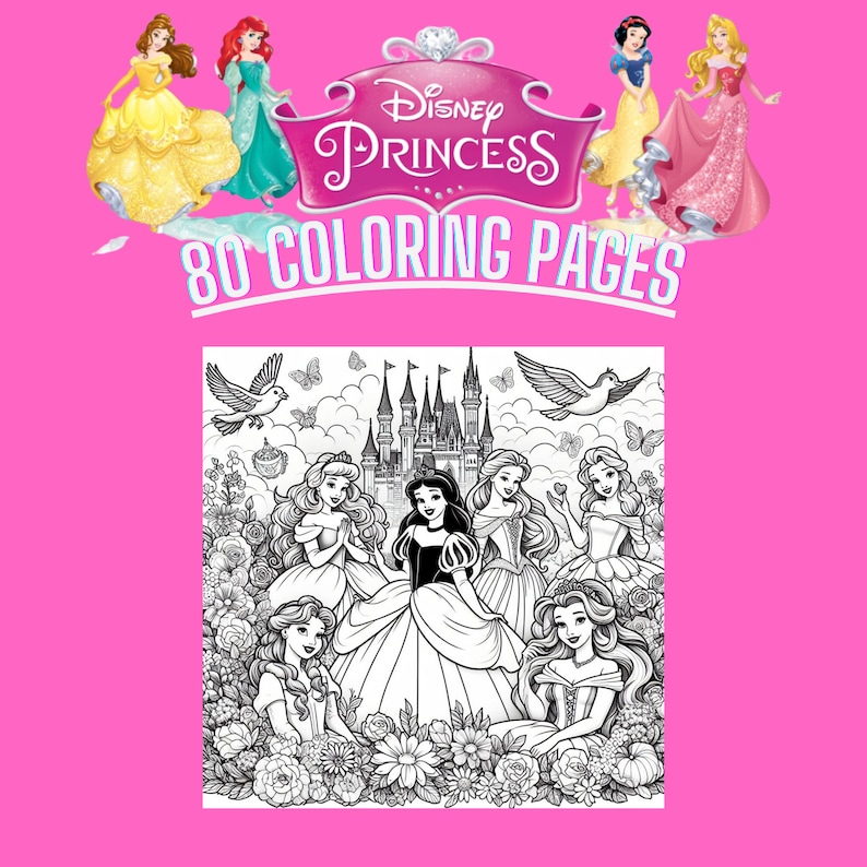 Princesses – 80 Printable Coloring Pages | Digitaldownload | A4 PDF ...