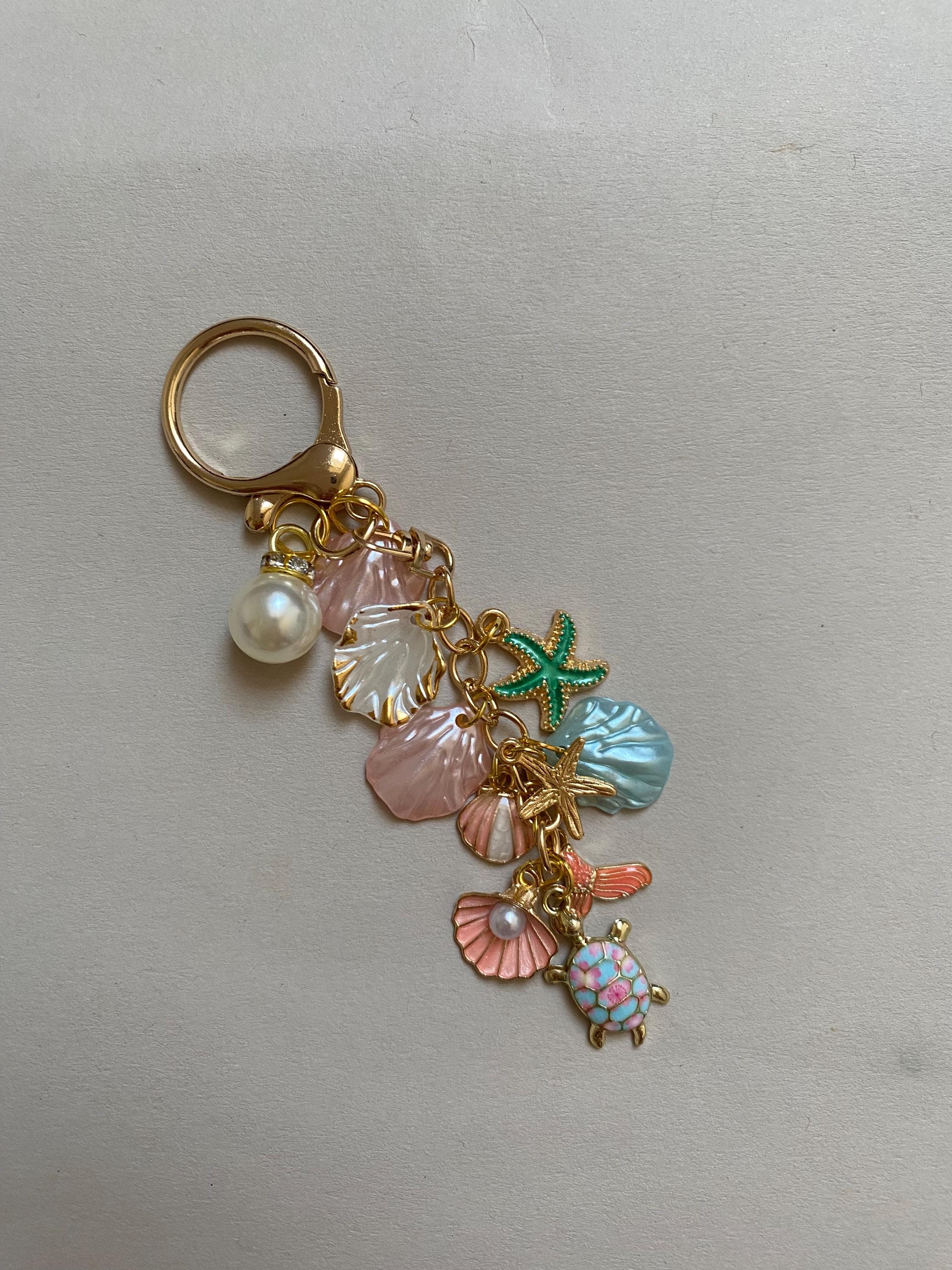 Pearl and Shell Keychain, Key Chain Beach Theme, Handmade Beach ...