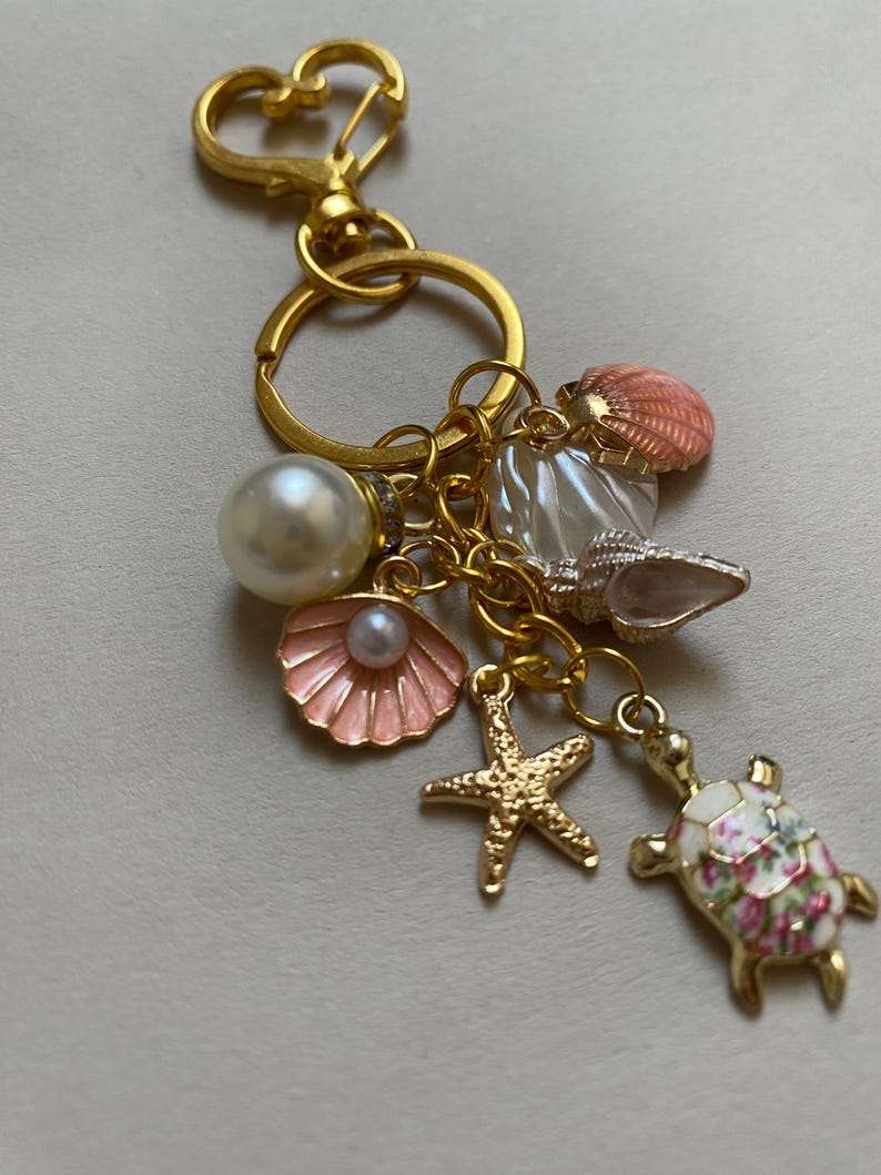 Pearl and Shell Keychain, Key Chain Beach Theme, Handmade Beach ...