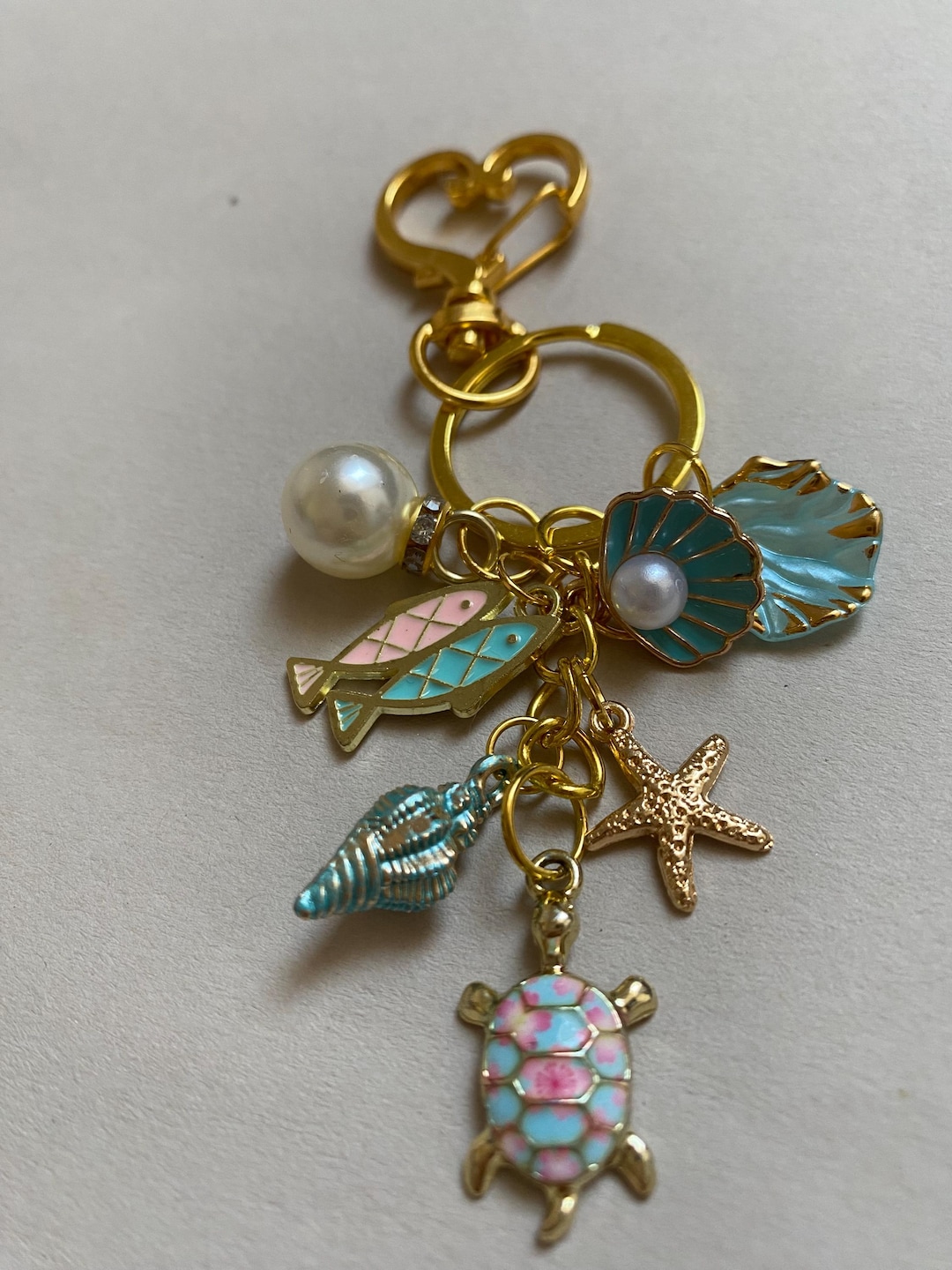 Pearl and Shell Keychain, Key Chain Beach Theme, Handmade Beach ...