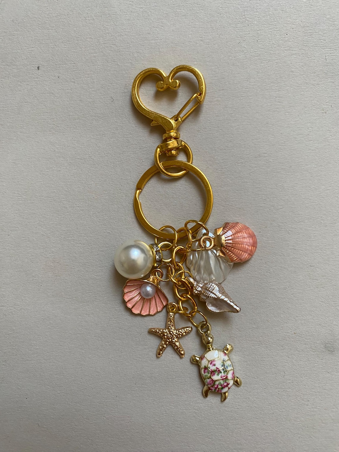 Pearl and Shell Keychain, Key Chain Beach Theme, Handmade Beach ...