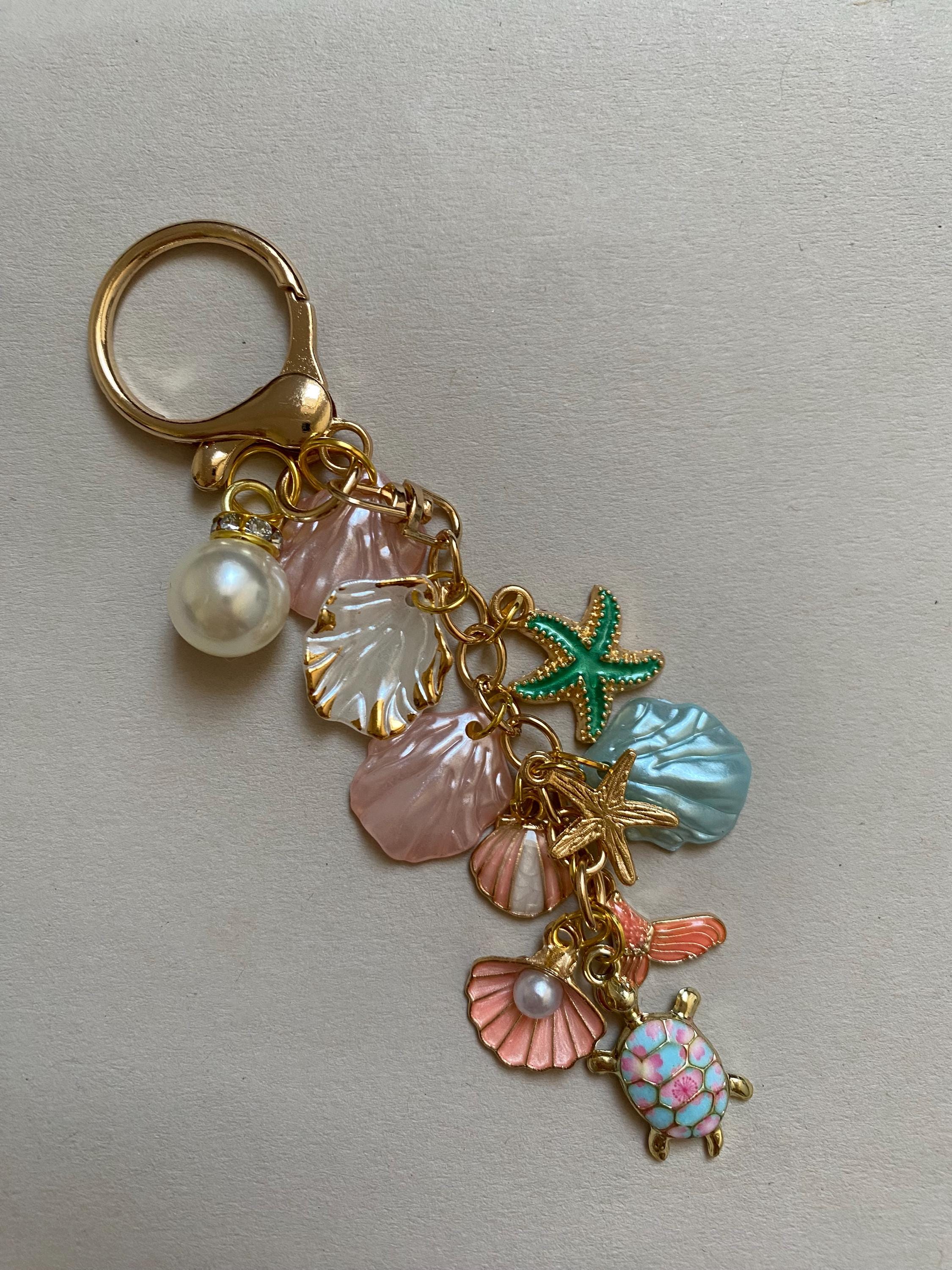 Pearl and Shell Keychain, Key Chain Beach Theme, Handmade Beach ...