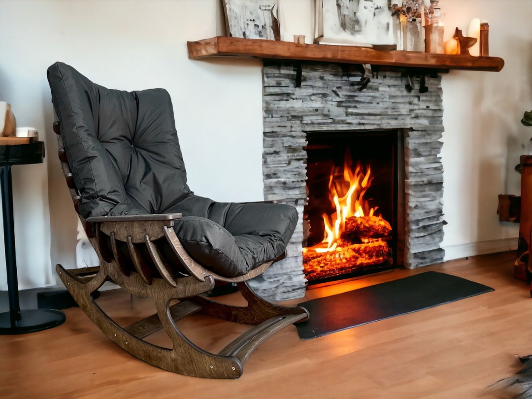 Grey Rocking Chair Made of Water-resistant Wood With Waterproof Cushion ...