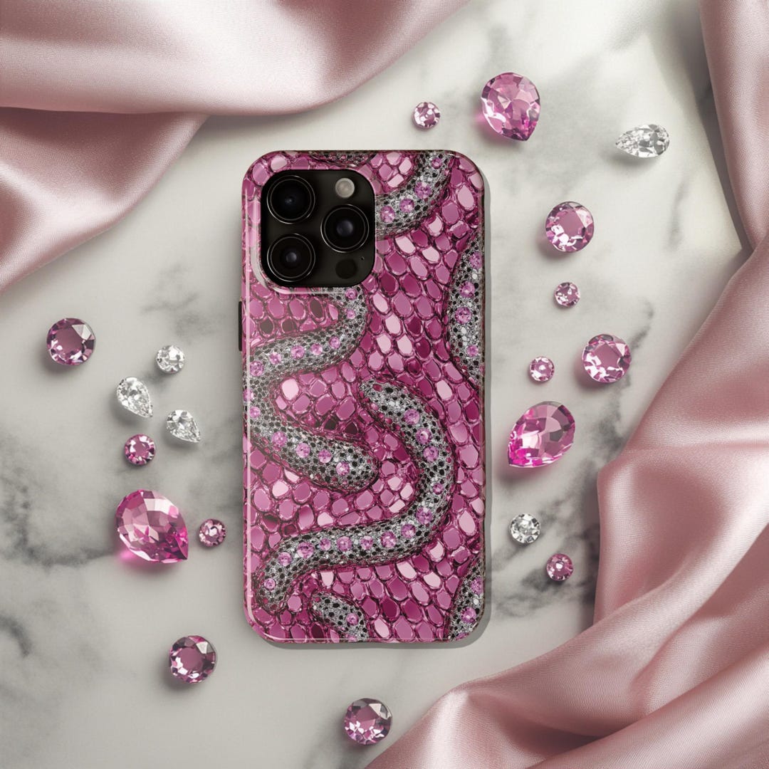 Luxe Snake Skin Pattern Phone Case Pink Crystals Stones Phone Cover ...