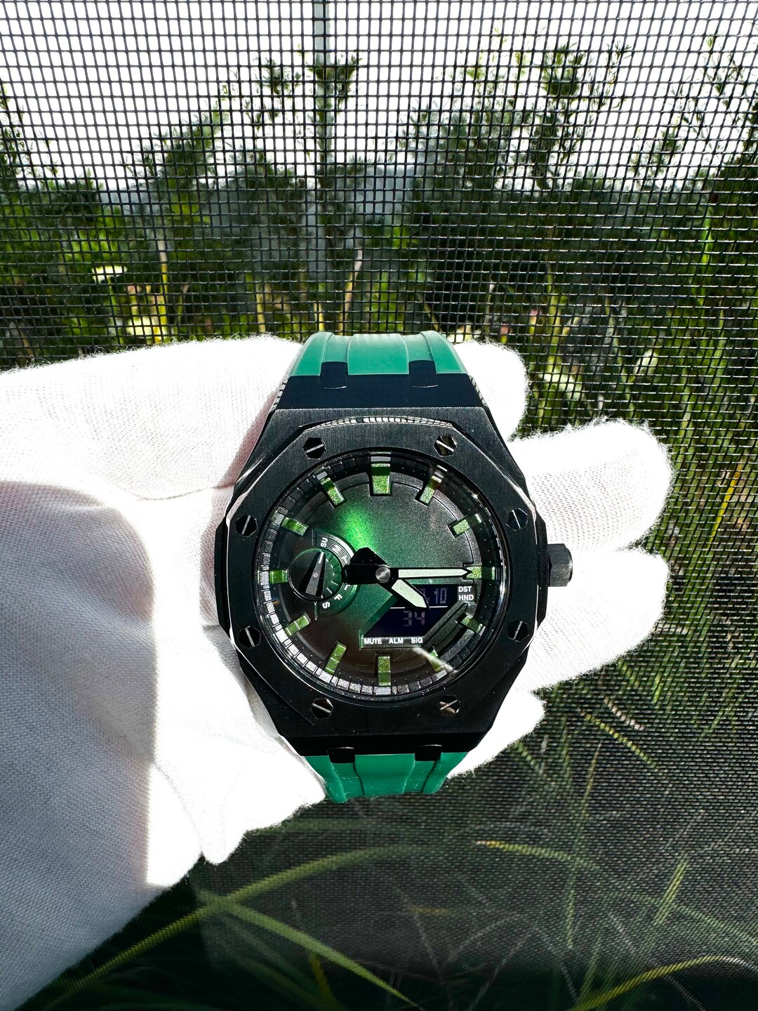 Custom Casio G-shock Watch GA-2100 Green Sunburst Dial Casioak With ...
