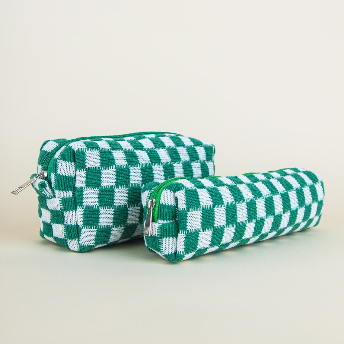 Preppy Green Checkerboard Cosmetic Bag Set Makeup & Toiletry Organizer ...
