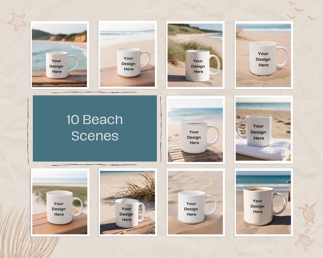 10 Mug Mockup Jpgs - Beach Bundle - White Ceramic Mug Mockups, Summer ...