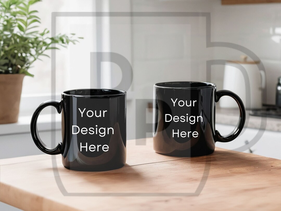 2 Sided Black Ceramic Mug Mockup - Show Front and Back Designs, Modern ...