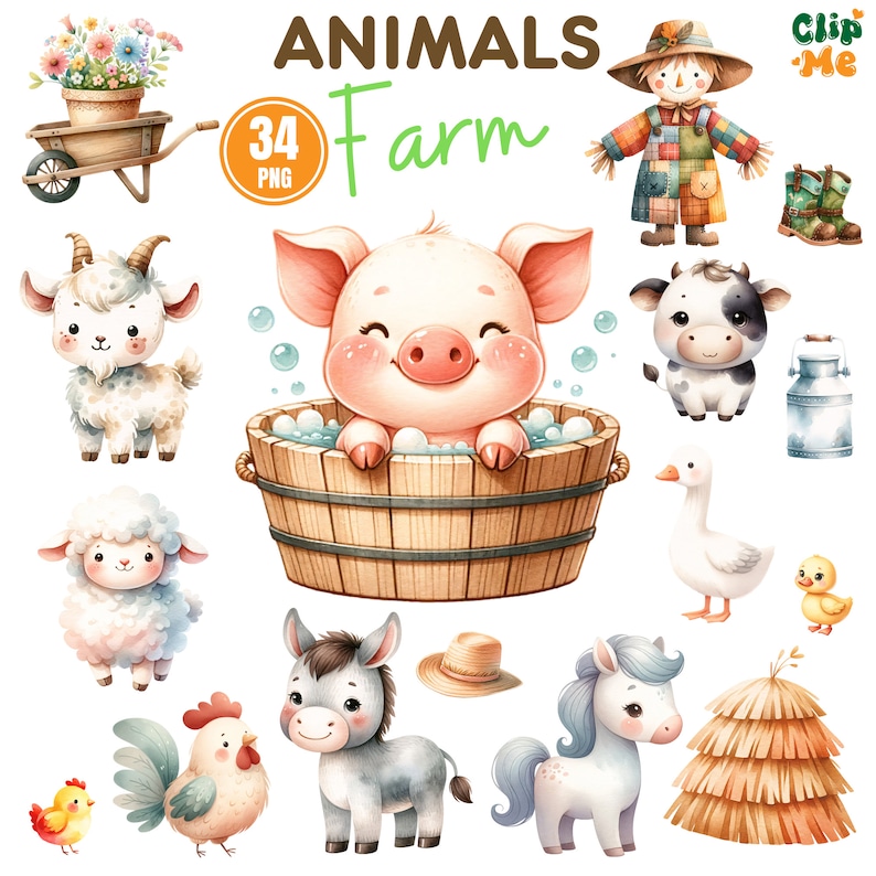 Cute Animals Farm Clipart, Cute Farm Transparent PNG, Hand-drawn ...