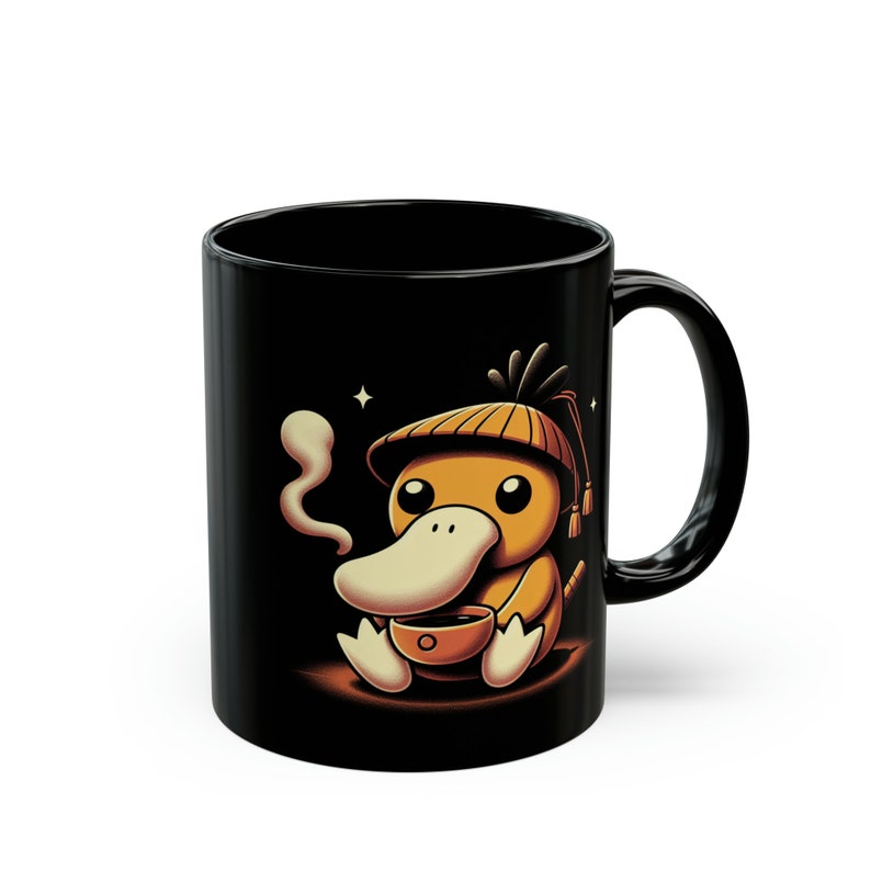 Cute Psyduck With Mug, Black Ceramic Mug 11oz, Japanese Art Mug ...