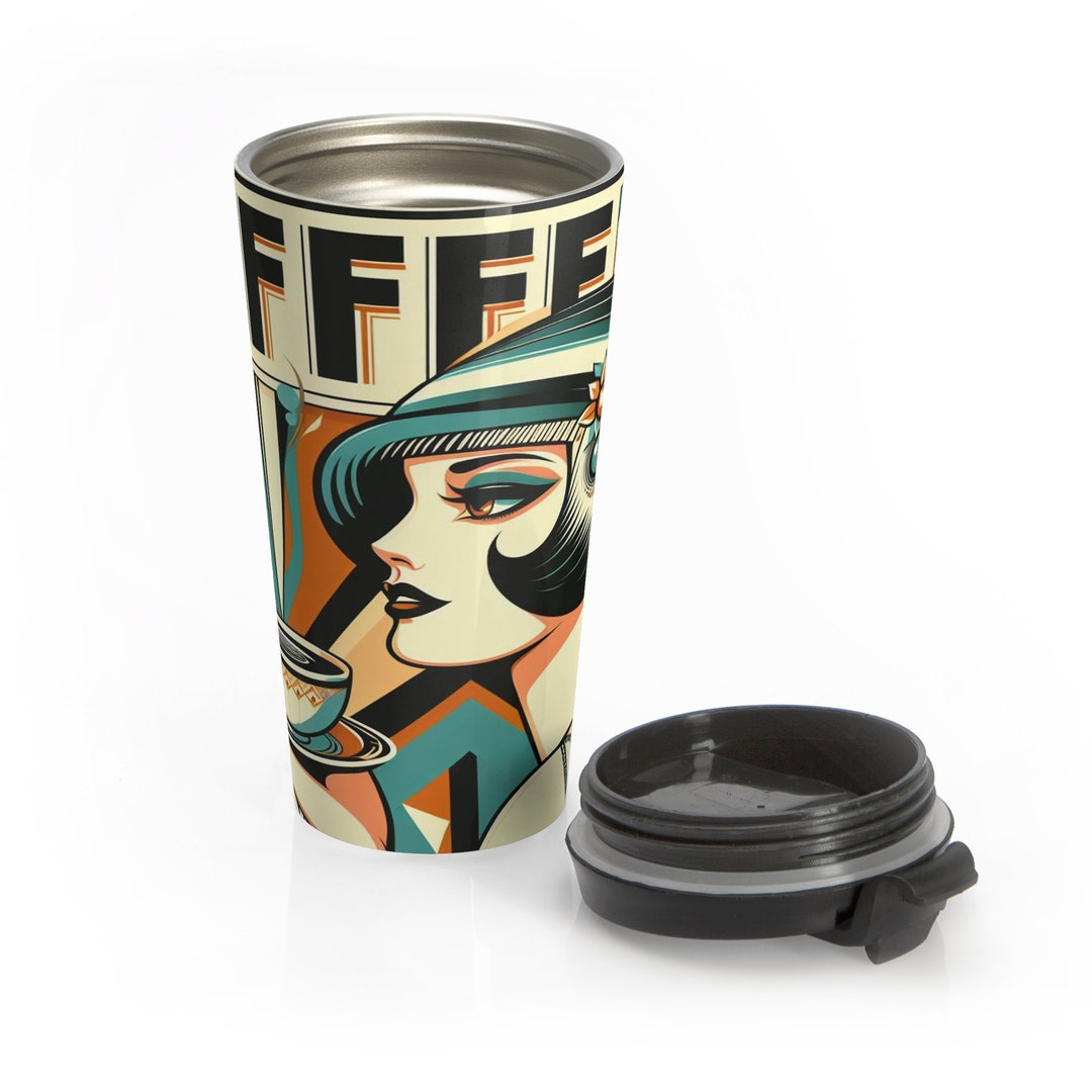 Retro Coffee Comercial Stainless Steel Travel Mug 15oz, Colorful ...