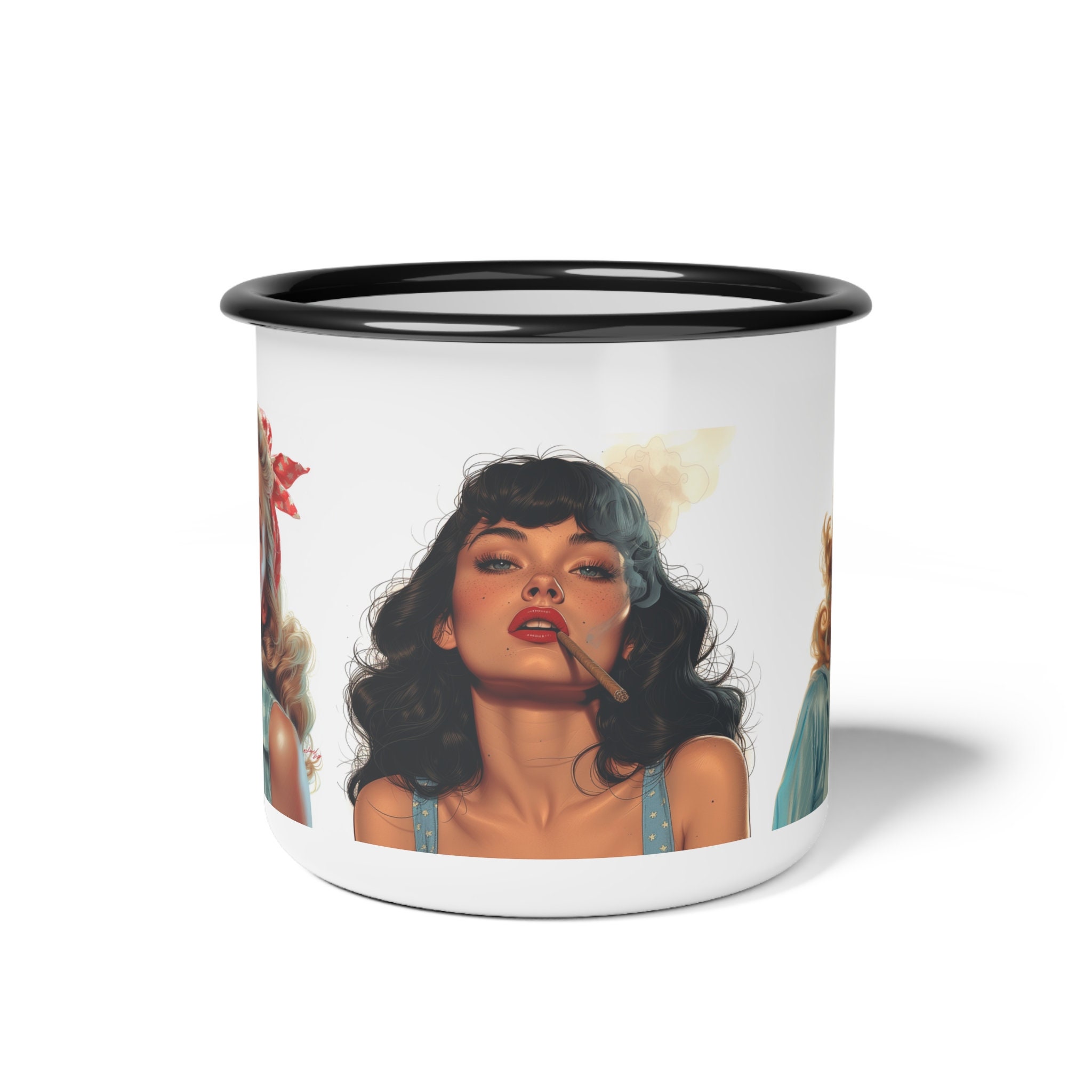 Enamel Cup 12oz With Weed Smoking Pinup Girls, Metal Cup, Weed Smoker ...