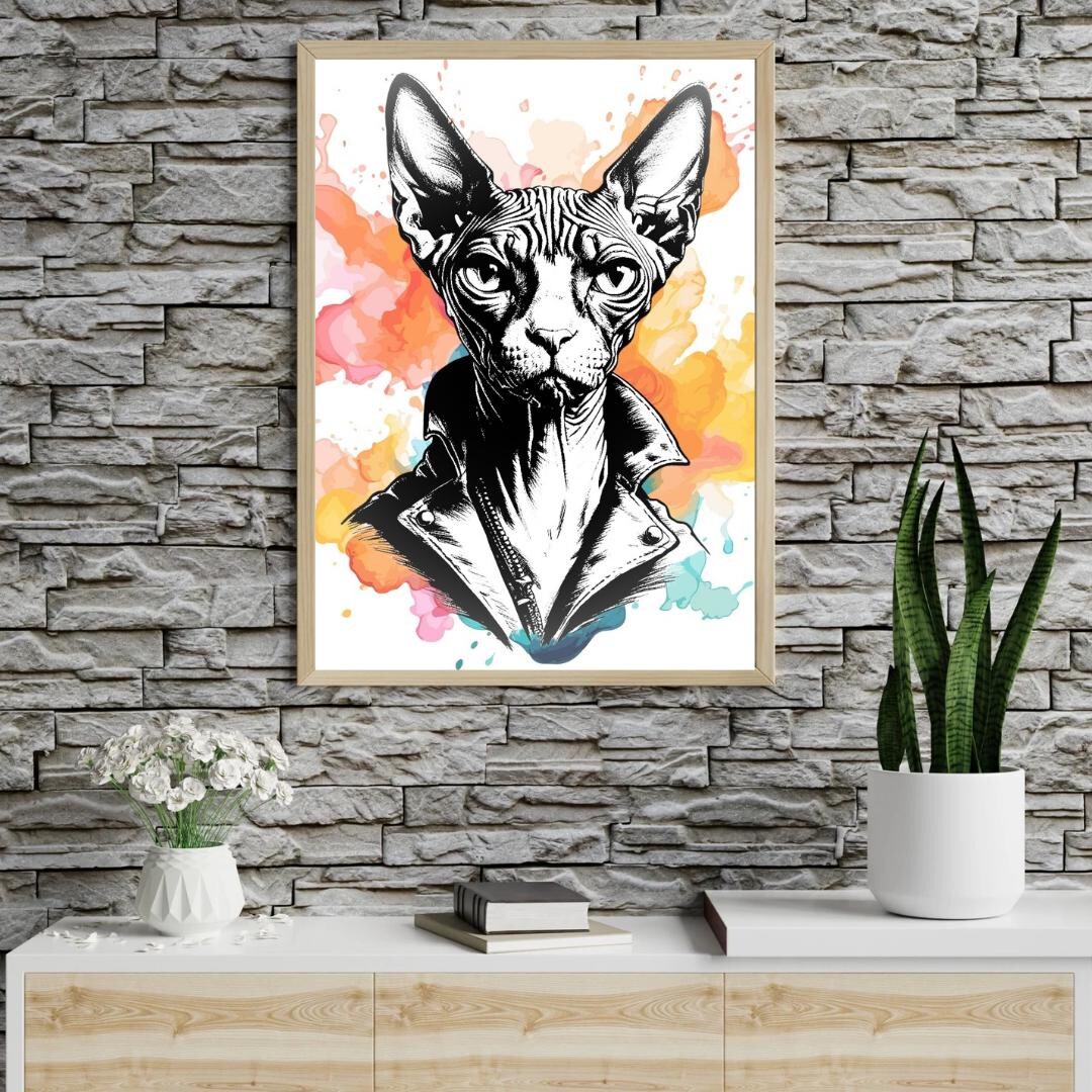 Cool Sphynx Cat Wall Art – Digital Download | Watercolor Splash Cat ...