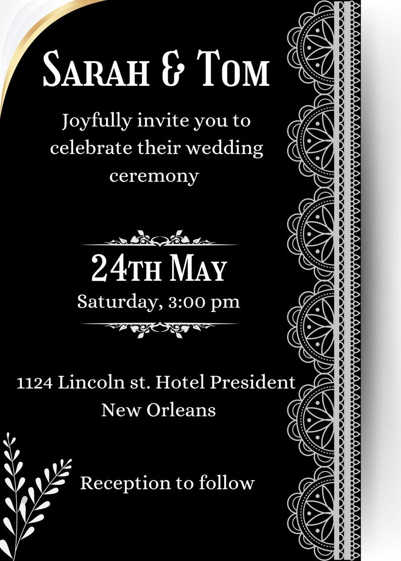 Elegant, Black and White Digital Wedding Invitation - Etsy