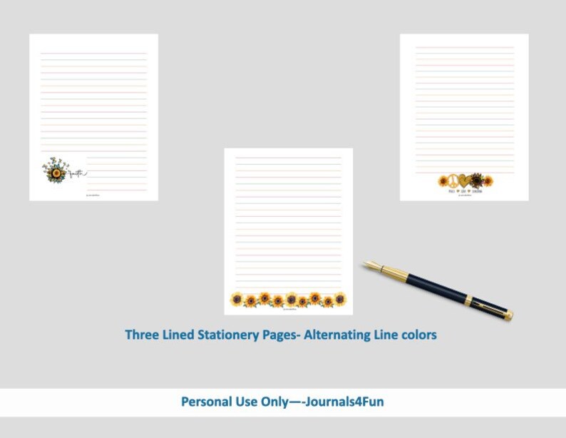 Sunflower Printable Stationery Set- US Letter Size With Lined/unlined ...