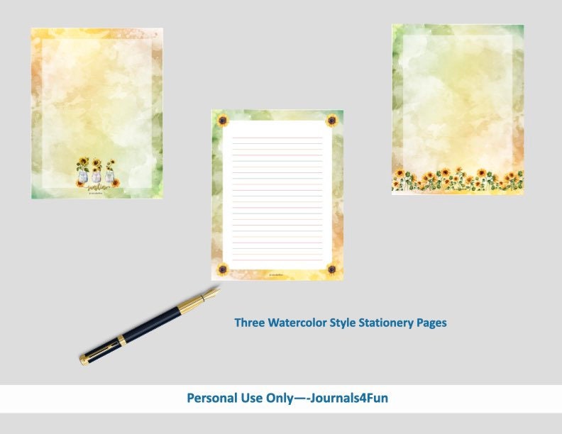 Sunflower Printable Stationery Set- US Letter Size With Lined/unlined ...