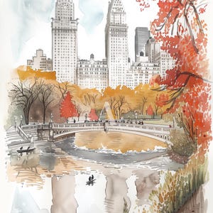 Watercolor New York City Print Set, Fall NYC Gallery Wall (digital ...