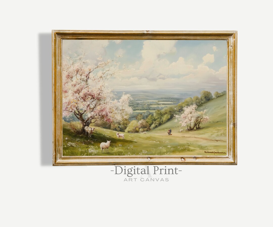Printable Dreamy Spring Landscape Painting I Vintage English ...