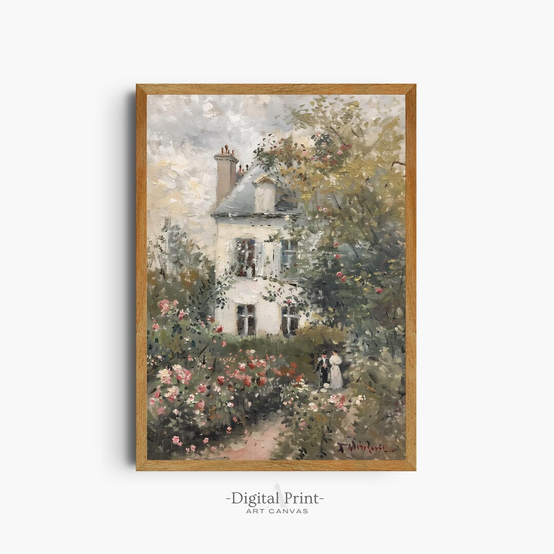 Vintage Rose Garden Painting | English Cottage Wall Art (digital ...