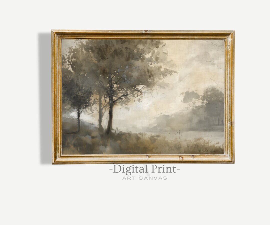 Printable Moody Landscape Muted Painting I Rustic Scenery I River in ...