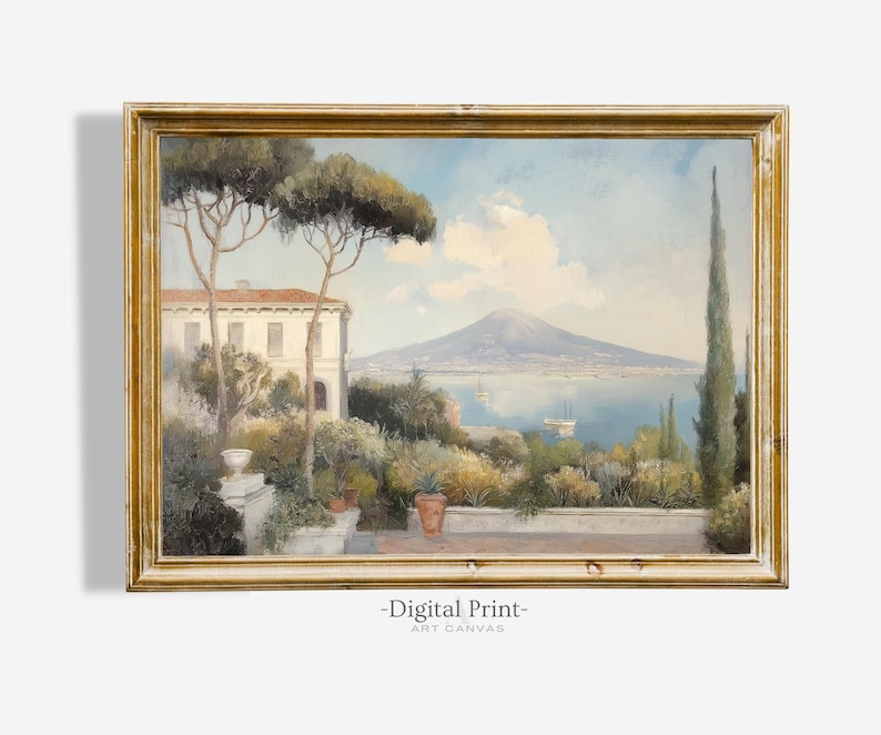 Printable Vintage Naples Painting I Italian Landscape Print I Italian ...