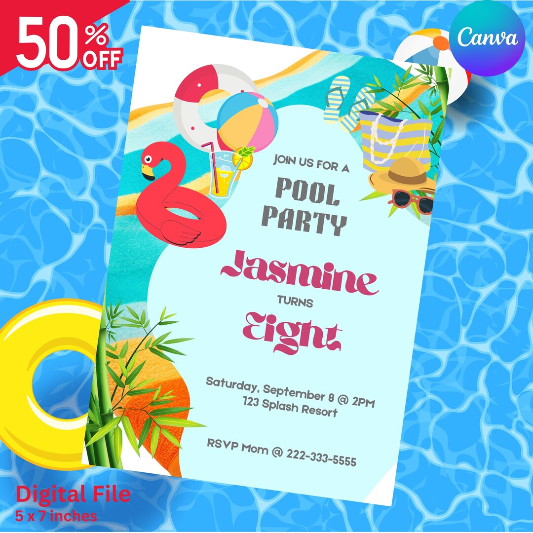 Editable Pool Party Invitation, Swimming Party, Summer Birthday Party ...